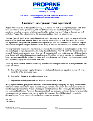 Fillable Online Customer Underground Tank Agreement - Propane Plus ...