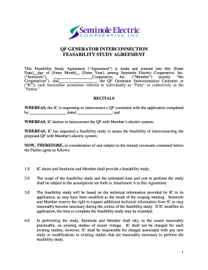 Fillable Online QF GENERATOR INTERCONNECTION FEASABILITY STUDY AGREEMENT Fax Email Print - pdfFiller