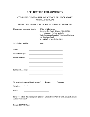 Fillable Online vet tufts APPLICATION FOR ADMISSION COMBINED DVM/MASTER ...