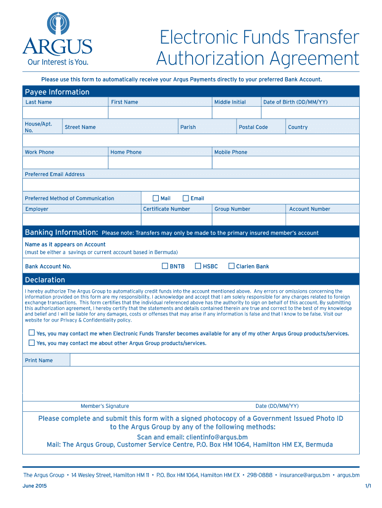 Fillable Online Electronic Funds Transfer Authorization Agreement ...