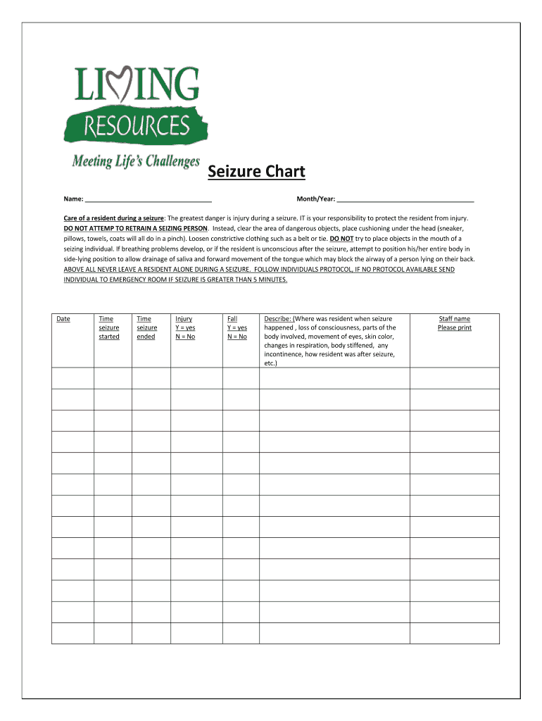 Fillable Online livingresources Seizure Chart - livingresourcesorg Fax ...