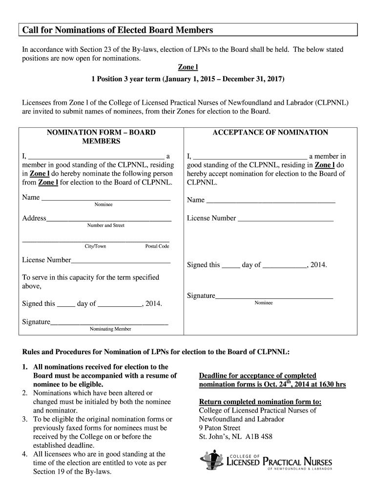 Fillable Online clpnnl Call for Nominations of Elected Board Members ...