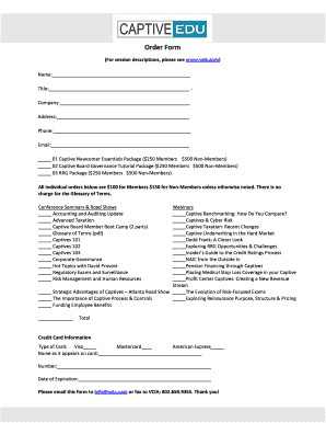 Fillable Online Order Form - VT Captive Insurance Association Fax Email Print - pdfFiller