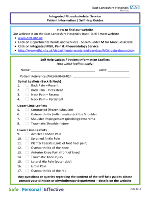 Fillable Online elht nhs Integrated Musculoskeletal Service Patient ...