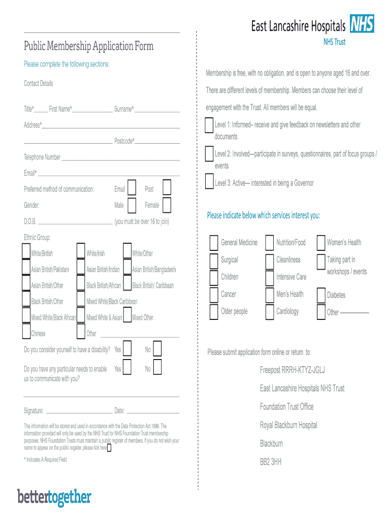 Fillable Online elht nhs Please indicate below which services interest ...