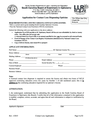 Fillable Online Application for Contact Lens Dispensing Optician Fax ...