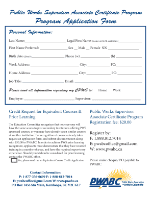 Fillable Online pwabc Public Works Supervisor Associate Certificate Program - pwabc Fax Email ...
