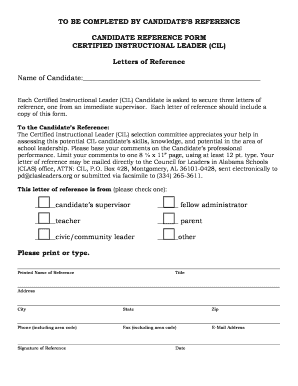 Fillable Online clasleaders TO BE COMPLETED BY CANDIDATES REFERENCE ...