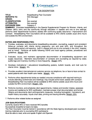 Fillable Online communicaresa Breastfeeding Peer Counselor - revised 12 3 14 - communicaresa Fax ...