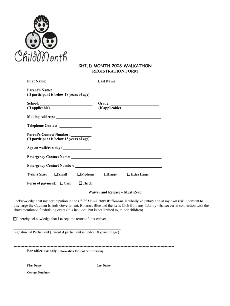 Fillable Online CHILD MONTH b2008b WALKATHON REGISTRATION bFORMb bb Fax ...