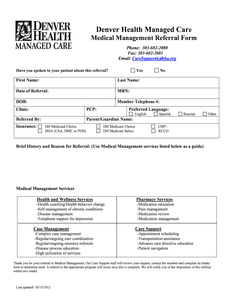 Fillable Online denverhealthmedicaid Medical Management Referral Form ...