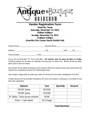 Fillable Online Vendor Registration Form - Antique to Boutique Roadshow ...