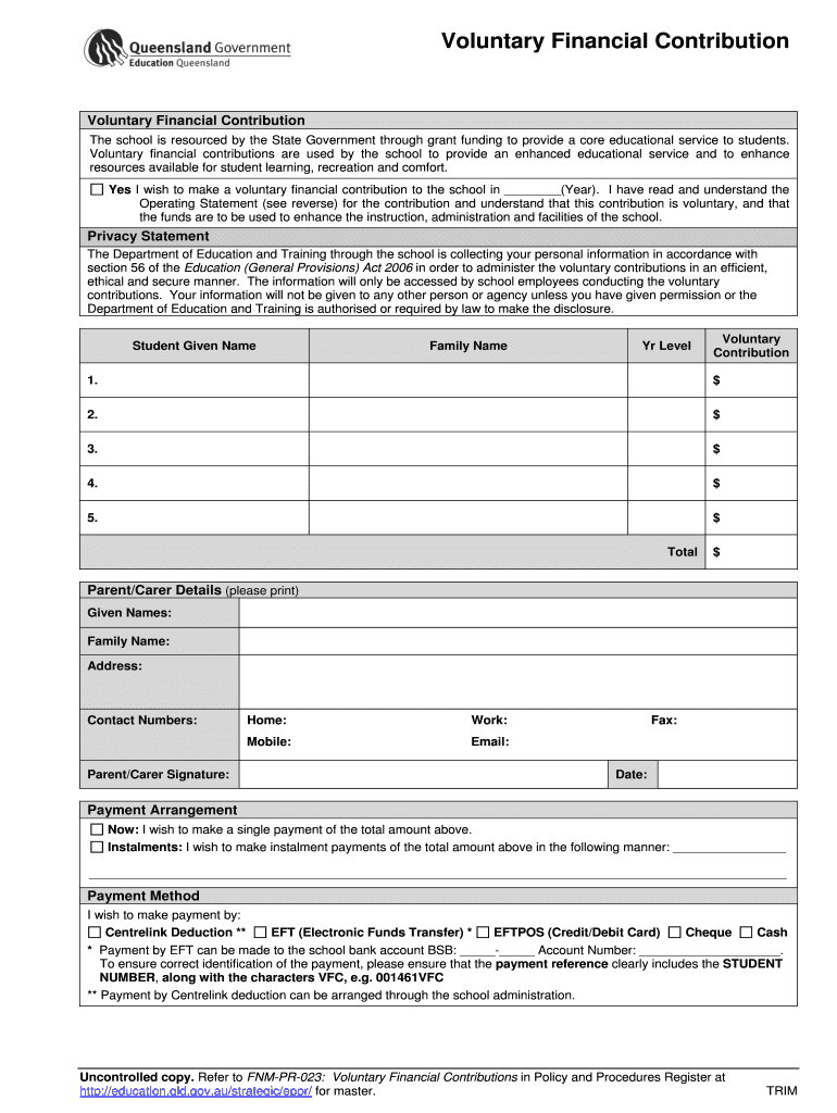 Voluntary Financial Contribution Form - Blank Fillable Template | Fill ...