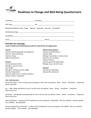 Fillable Online Readiness to Change and Well-Being Questionnaire Fax ...