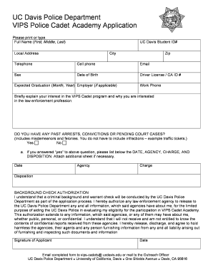 Fillable Online VIPS cadet application - UC Davis Police Fax Email ...