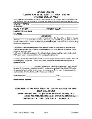 Fillable Online 2010 LOCK-IN Release Form 2010 LOCK-IN Release Form Fax ...