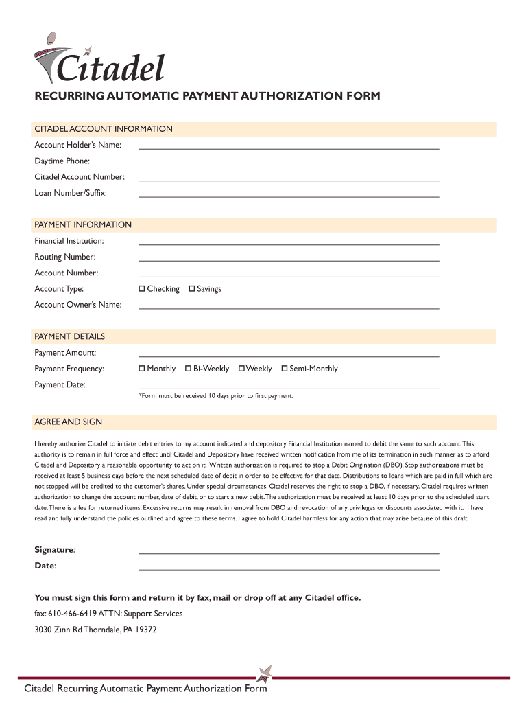Fillable Online RECURRING AUTOMATIC PAYMENT AUTHORIZATION FORM ...
