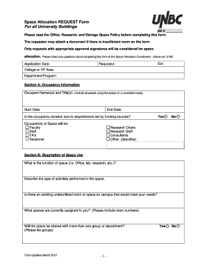 Fillable Online unbc Space Allocation REQUEST Form - University of Northern Fax Email Print ...