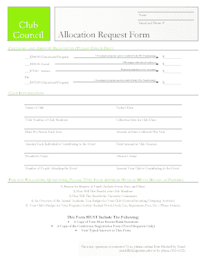 Fillable Online clubcouncil appstate Allocation Request Form - Club ...