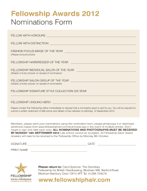 Fillable Online Fellowship Awards 2012 Nominations Form FELLOW WITH ...
