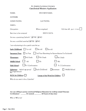 Fillable Online stjosephlb St Joseph Parish Catechist Application Fax ...