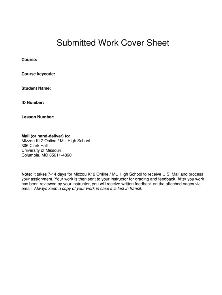 Fillable Online online missouri Submitted Work Cover Sheet ...