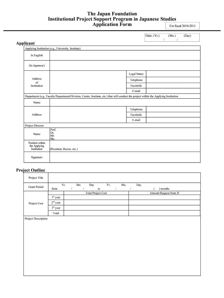 Fillable Online The Japan Foundation Institutional Project Support Program Fax Email Print ...