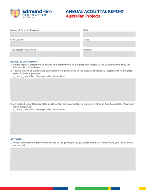 Fillable Online erf org ANNUAL ACQUITTAL REPORT Australian Projects ...