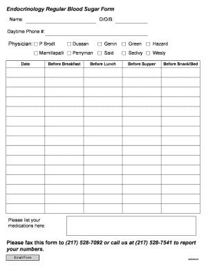Fillable Online Endocrinology Regular Blood Sugar Form Fax Email Print ...