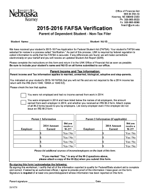 Fillable Online unk 2015 2016 FAFSA Verification - University of ...