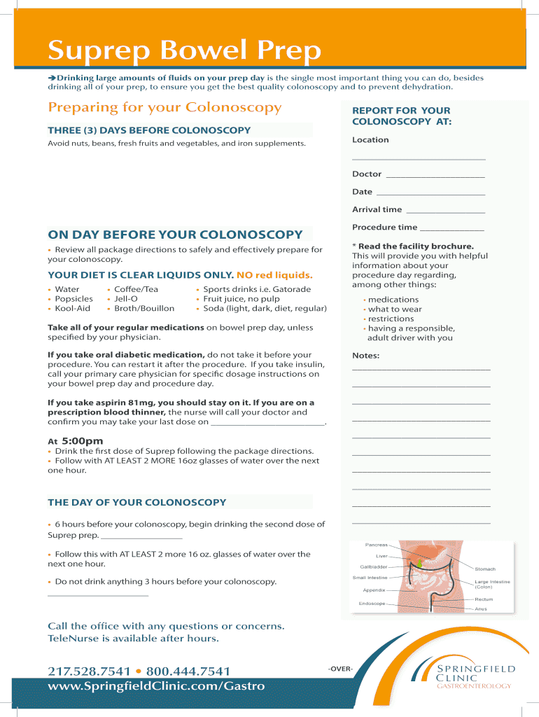 Fillable Online Suprep Bowel Prep - Springfield Clinic Fax Email Print ...