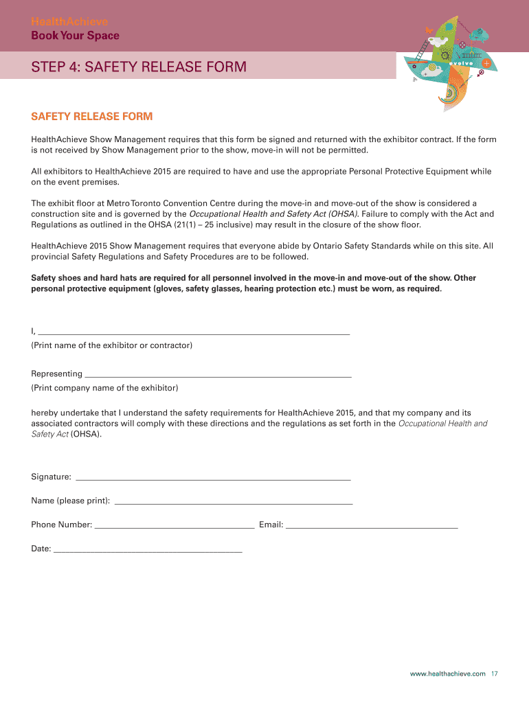 Fillable Online STEP 4 SAFETY RELEASE FORM - HealthAchieve Fax Email ...
