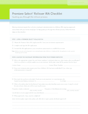Fillable Online Premiere Select Rollover IRA Checklist - feltlcom Fax ...