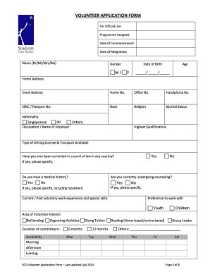 Fillable Online students org VOLUNTEER APPLICATION FORM - studentsorgsg ...