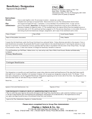 Fillable Online ReliaStar Request for Change of Beneficiary form 9-2005 ...