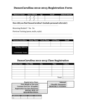 Fillable Online DanceCarolina 20122013 Registration Form Fax Email Print - pdfFiller