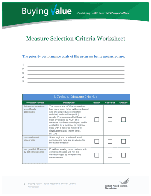 Fillable Online buyingvalue 3 Buying Value-Measure Selection Criteria ...