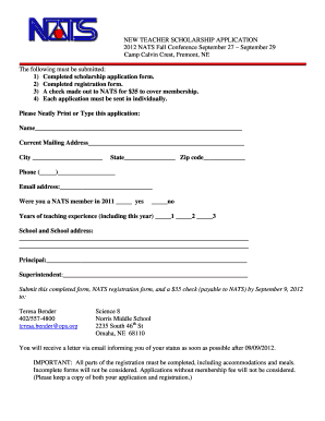 Fillable Online bap nsta NEW TEACHER SCHOLARSHIP APPLICATION ...