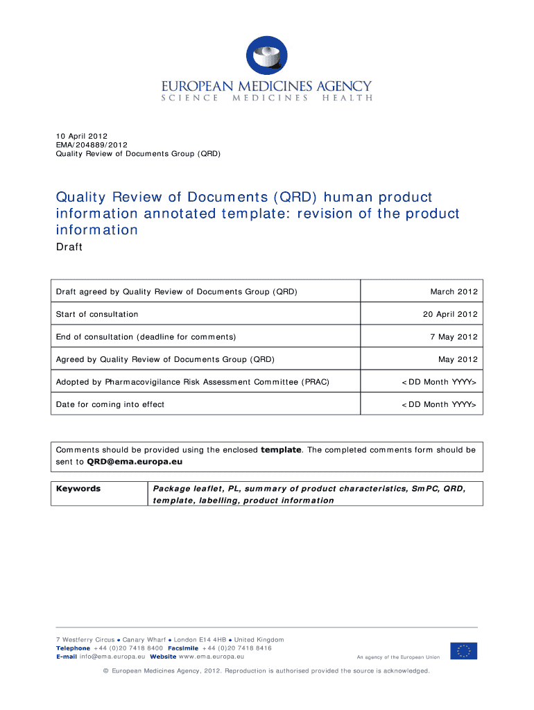 Fillable Online Draft QRD human product information template - Paint ...