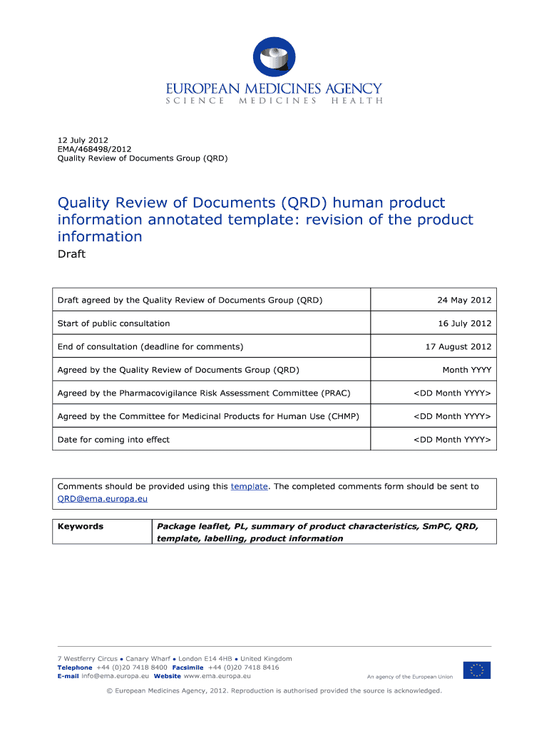 Fillable Online Draft Quality Review of Documents human product-information annotated template ...