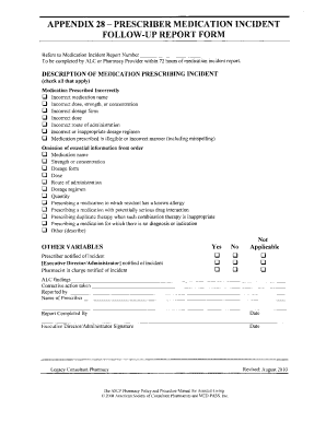 Fillable Online APPENDIX PRESCRIBER MEDICATION INCIDENT FOLLOW-UP ...