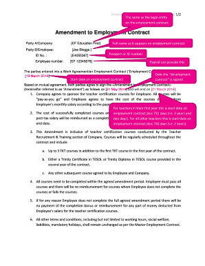 Fillable Online Amendment to Employment Contract - Ning Fax Email Print ...