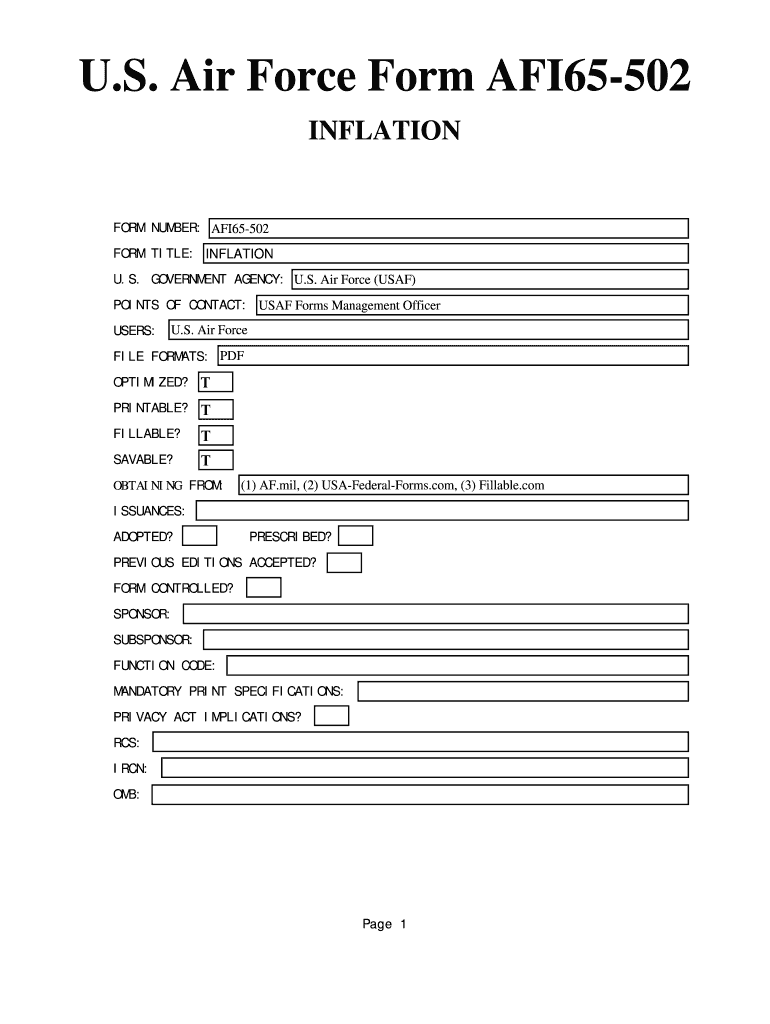 Fillable Online US Air Force Form AFI65-502 - usa-federal-formscom Fax ...