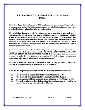 Fillable Online PRISON RAPE ELIMINATION ACT OF 2003 - MDOC Fax Email ...