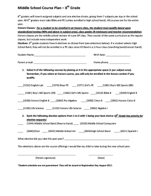 Fillable Online Middle School Course Plan 8th Grade 8th graders will ...