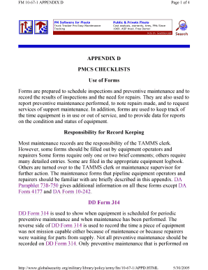 Fillable Online astraenergy APPENDIX D PMCS CHECKLISTS Use of Forms ...