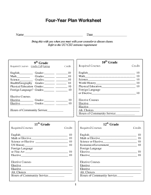 Fillable Online Four-Year Plan Worksheet Fax Email Print - pdfFiller