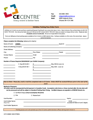 Fillable Online defenceandsecurity Exhibitor Parking Pass Order Form ...