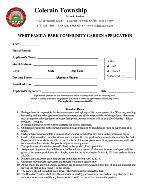 Fillable Online Community Garden Application - Colerain Township Fax ...