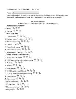 Fillable Online RESPIRATORY THERAPIST SKILL CHECKLIST - Staff Hospital ...